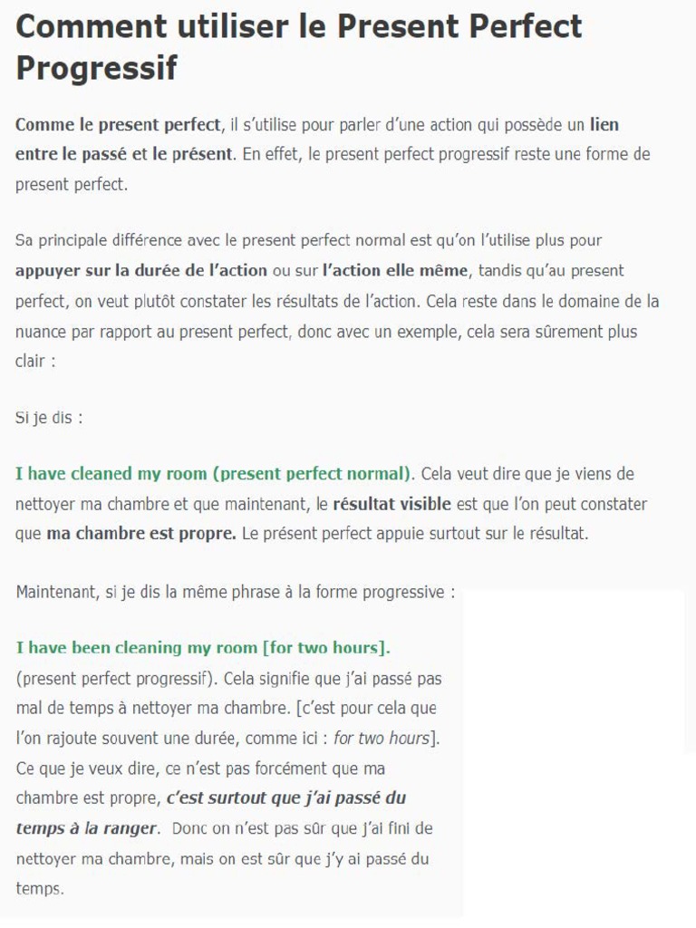 Emploi Du Present Perfect Et Present Perfect Continu | PDF