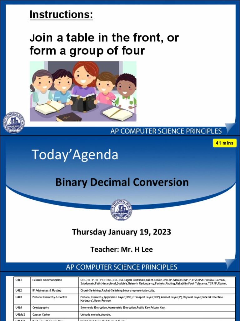 Apcsp Lesson Binary To Decimal Conversion Pdf Internet Protocols