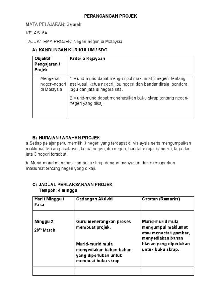 Sejarah Tahun 6 Projek | PDF