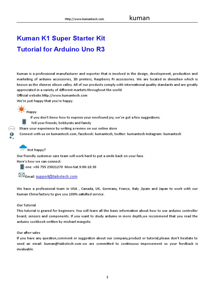 Kuman Arduino Starter Kit Tutorial | PDF | Resistor | Arduino