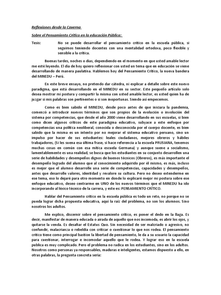 Sobre El Pensamiento Critico | PDF | Pensamiento | Pensamiento crítico