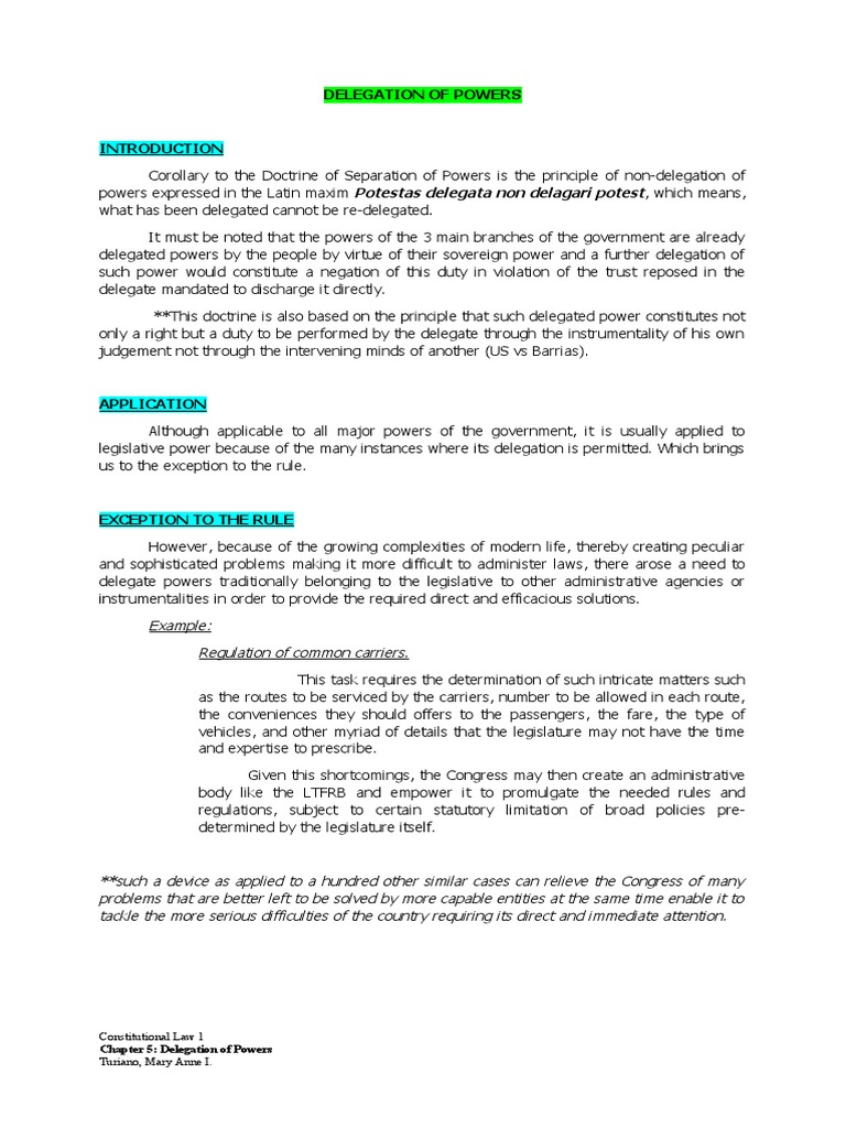 Permissible Delegation: A Comprehensive Analysis of the Exceptions to ...