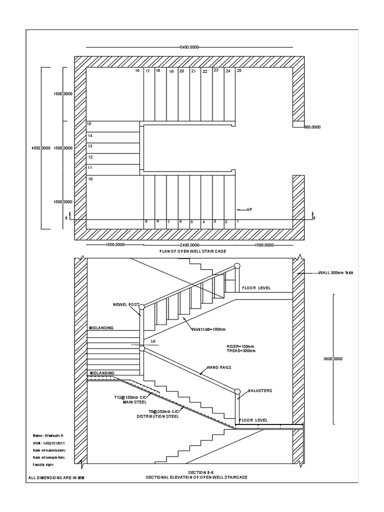 Open Well Staircase Design Plan | PDF | Stairs | Gardens