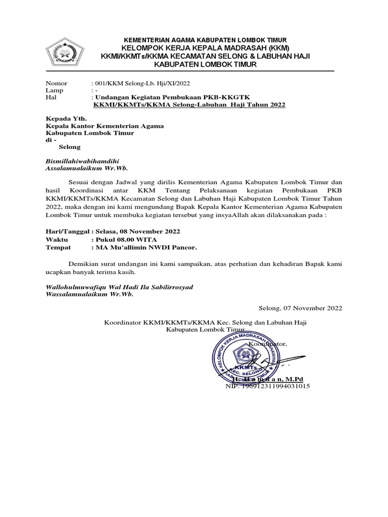 Undangan Pembukaan PKB KKM | PDF