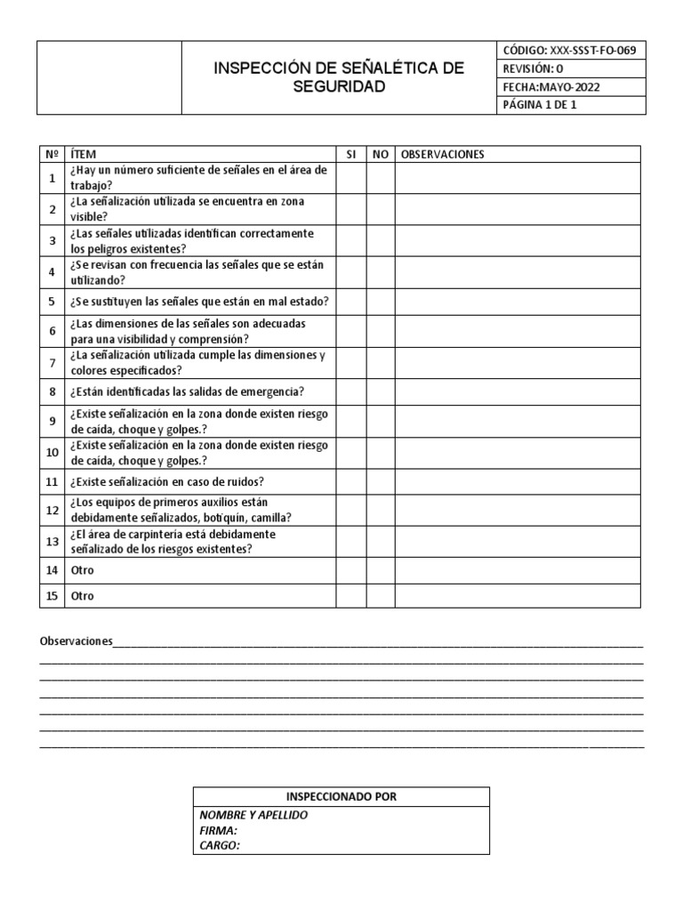Fo-069 Inspeccion de Señaletica de Seguridad | PDF