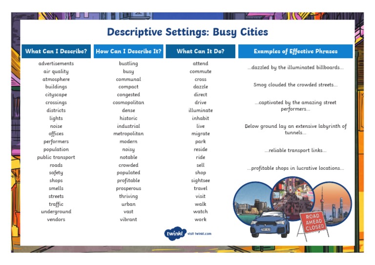 KS2 Descriptive Setting Word Mat Busy Cities | PDF