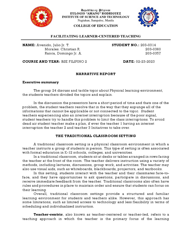 Module 24 Narrative Report Physical Learning Environment | PDF