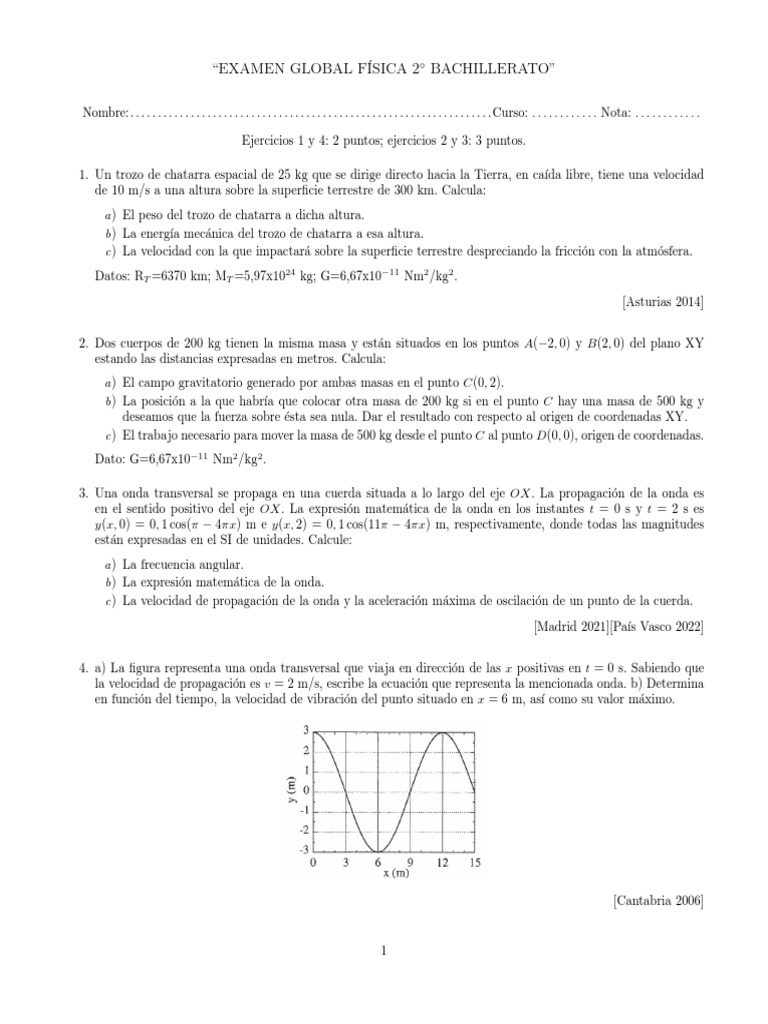 Examen Global F Isica 2 Bachillerato | PDF | Olas | Velocidad