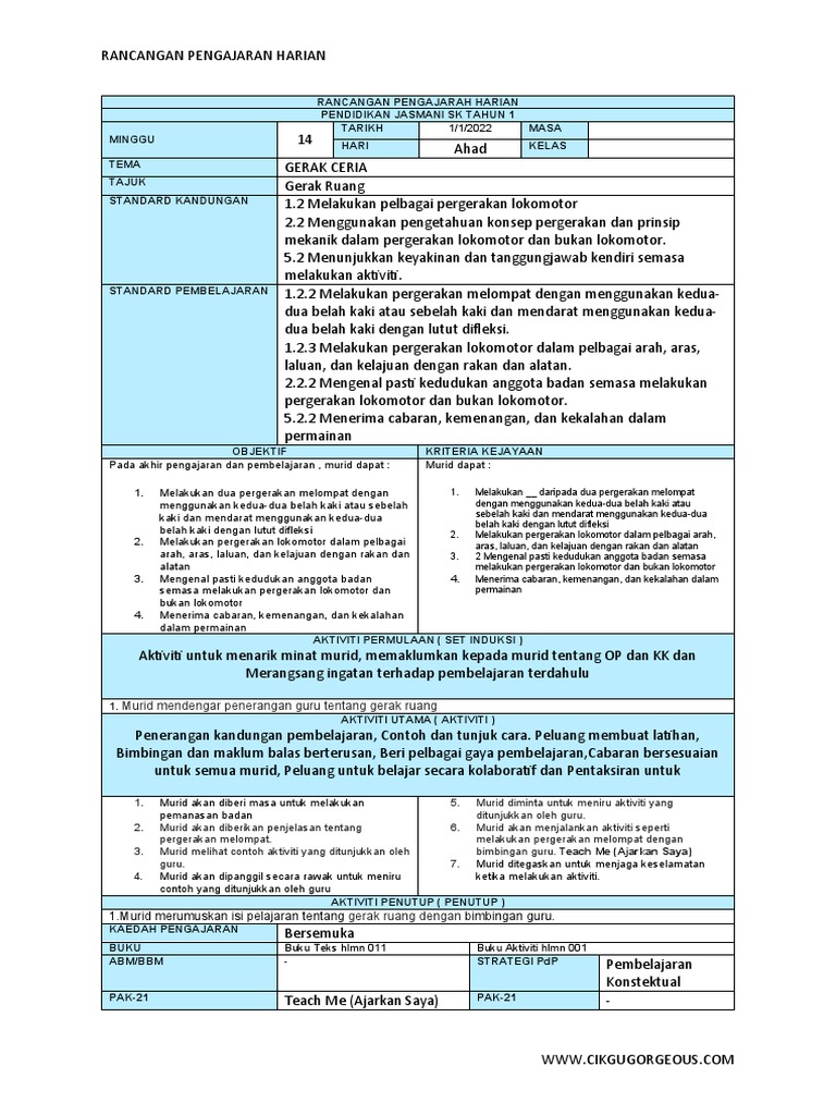 RPH Minggu 14 PJ THN 1 by Cikgu Gorgeous | PDF