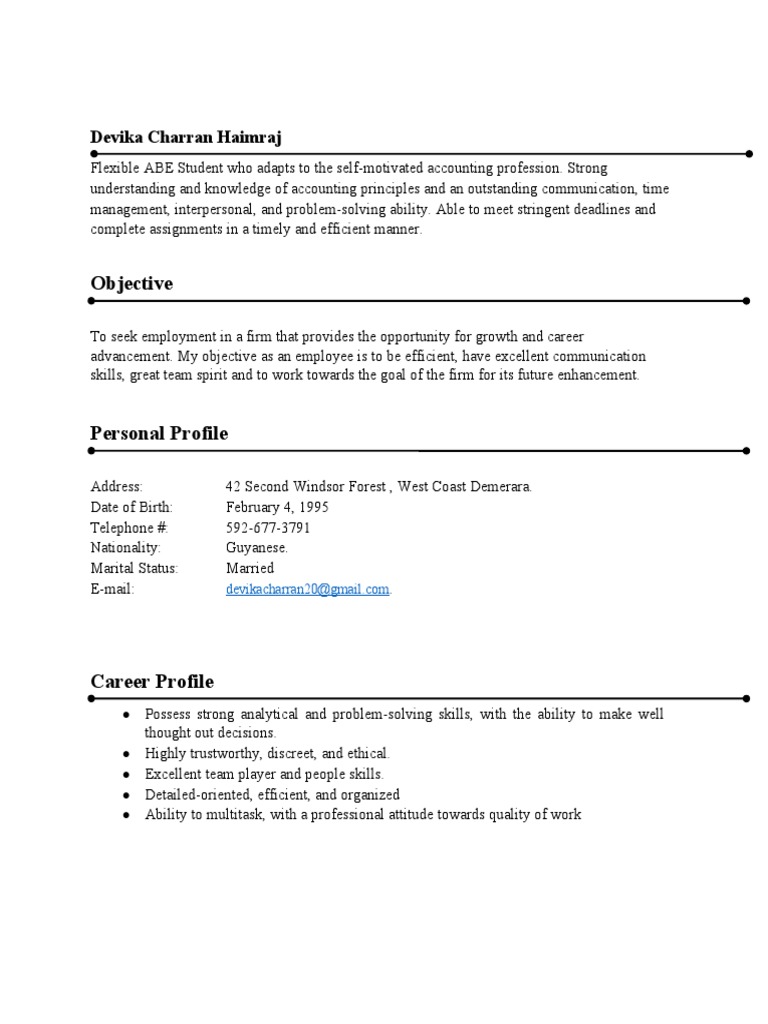 CURRICULUM VITAE - Devika Charran Haimraj | PDF | Cheque | Invoice