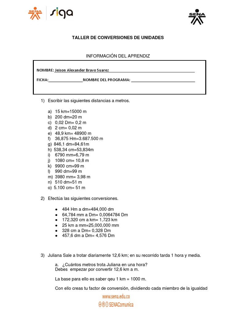 Taller de Conversiones de Unidades | PDF | Distancia | Notación