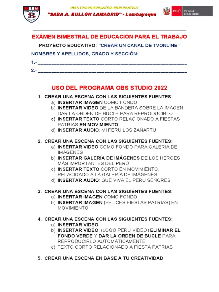 Exámen Bimestral de Educación para El Trabajo 2B | PDF