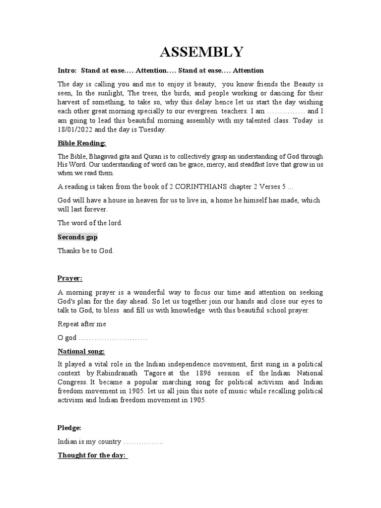 School Assembly | PDF | Prayer