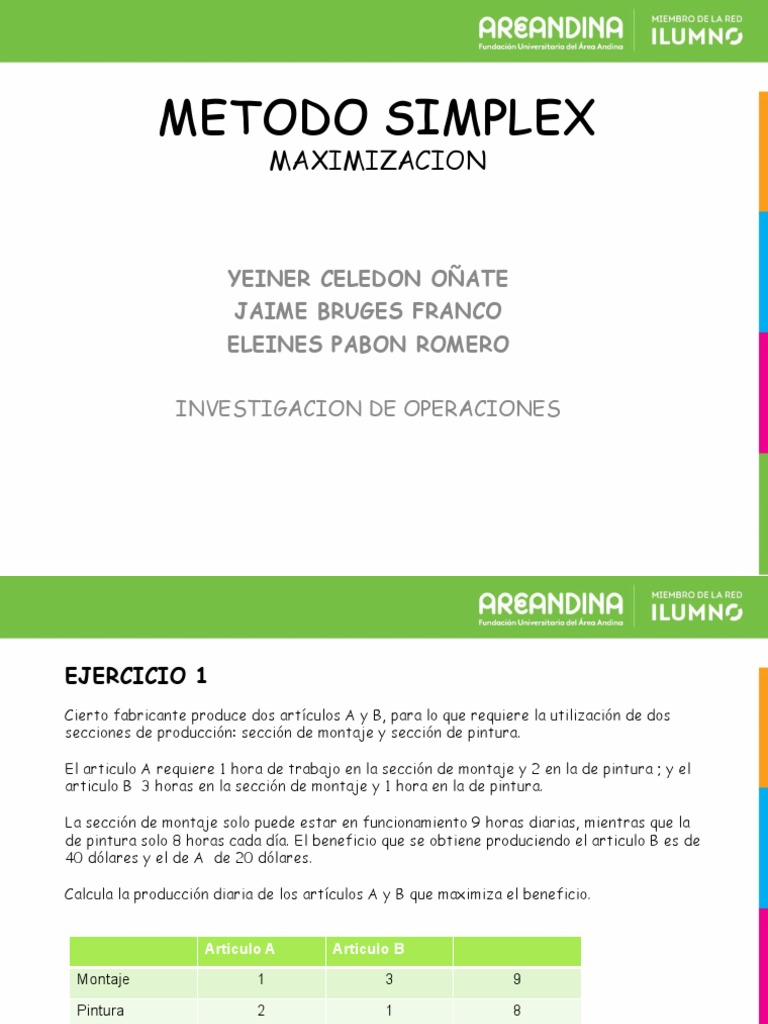 Eje 1 Metodo Simplex Max | PDF | Análisis | Algoritmos y Estructuras de ...