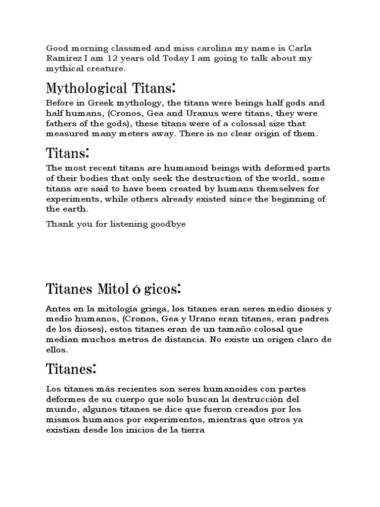 Mythological Titans:: Titanes Mitológicos | PDF