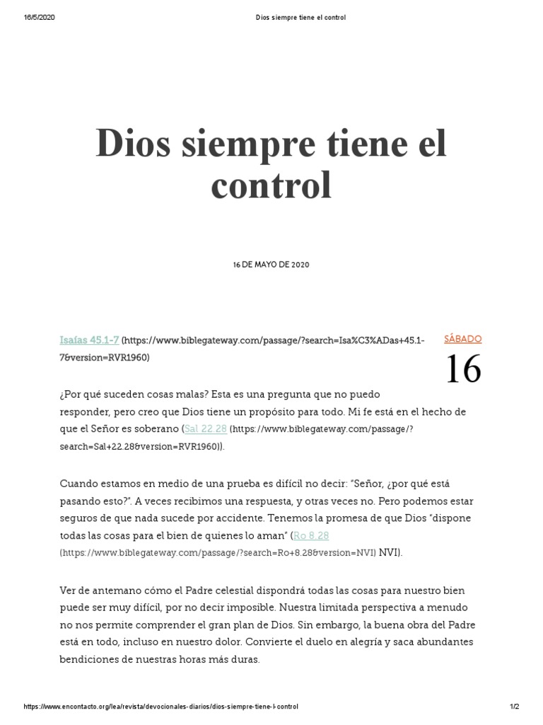 Dios Siempre Tiene El Control | PDF | Dios