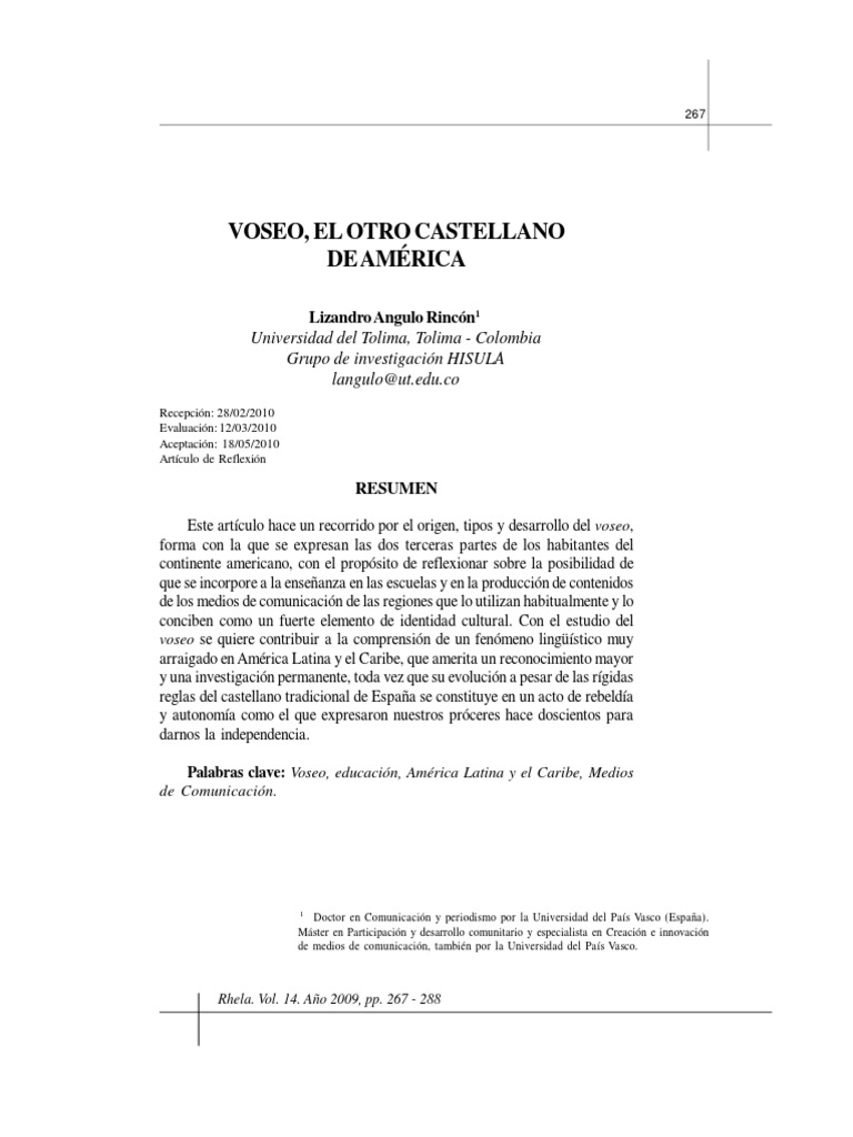 El Voseo de Rincón | PDF | Lengua española | Lingüística