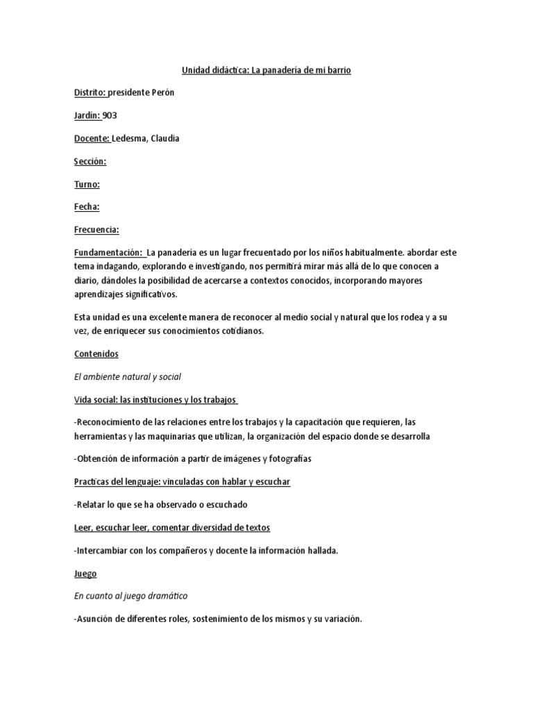 Unidad Didactica La Panaderia | PDF | Panadería | Panes