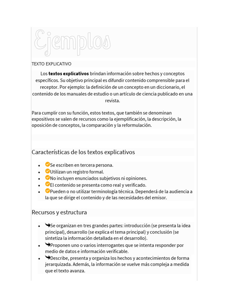 Características de Los Textos Explicativos: Texto Explicativo | PDF
