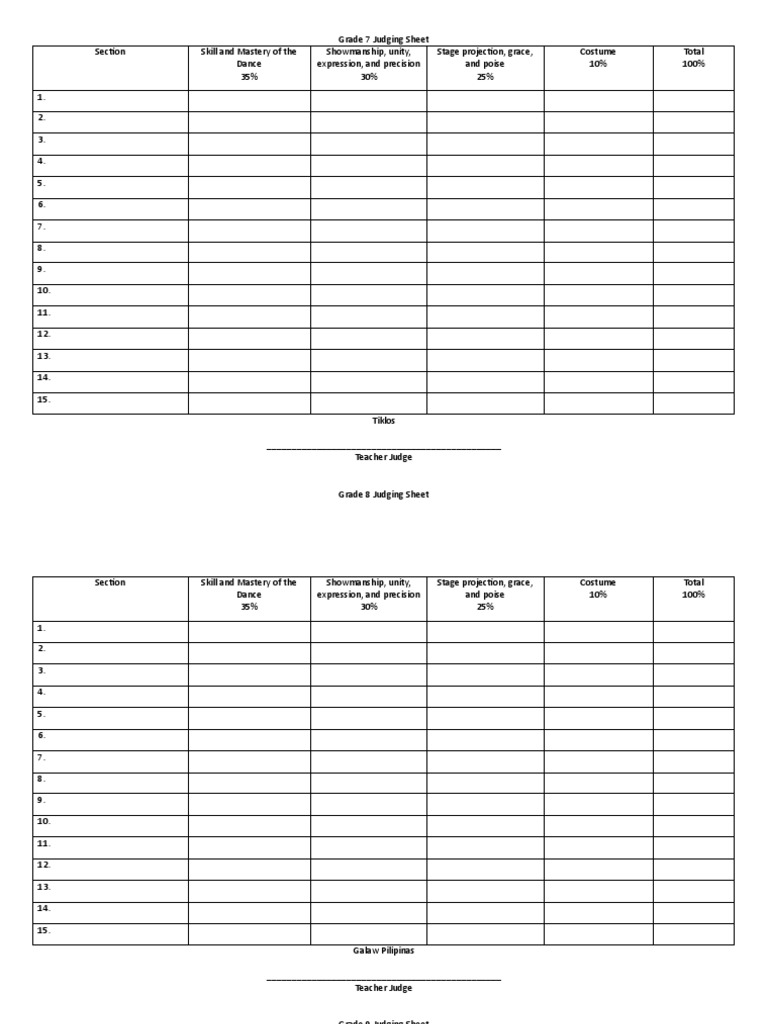 Field Demo Scoresheet | Download Free PDF | Dances | Performing Arts