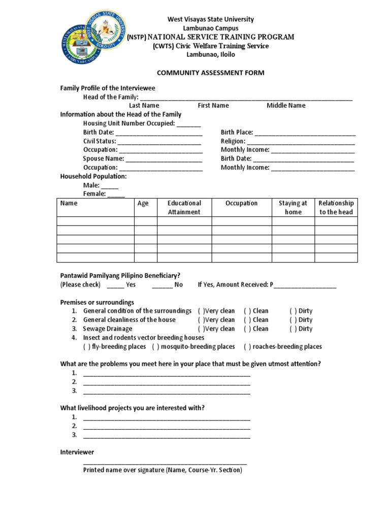 NSTP CWTS Community Assessment Form | PDF | Social Science