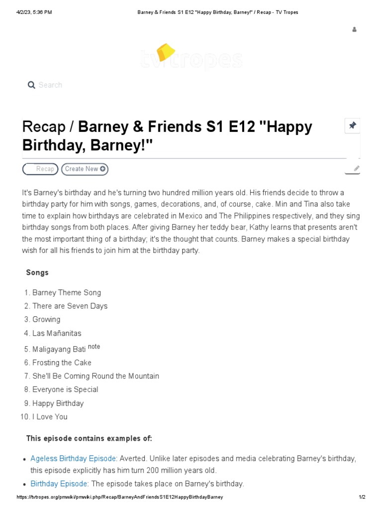 Barney & Friends S1 E12 - Happy Birthday, Barney! - Recap - TV Tropes ...
