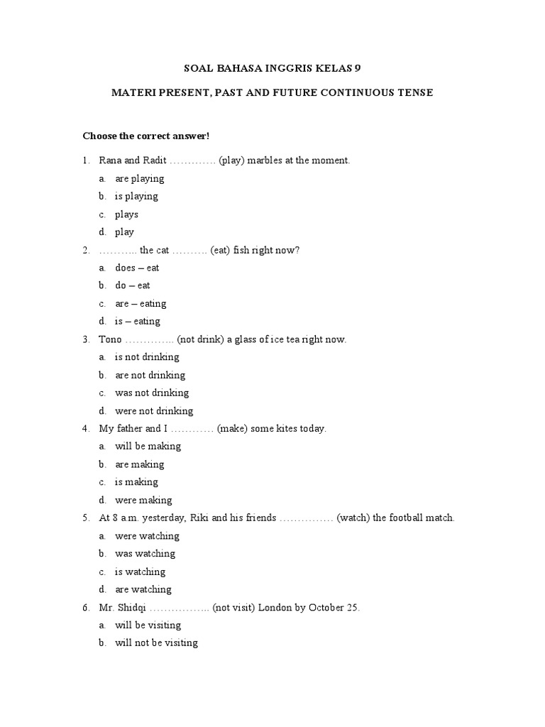 SOAL BAHASA INGGRIS KELAS 9 PRESENT, PAST AND FUTURE TENSE | PDF