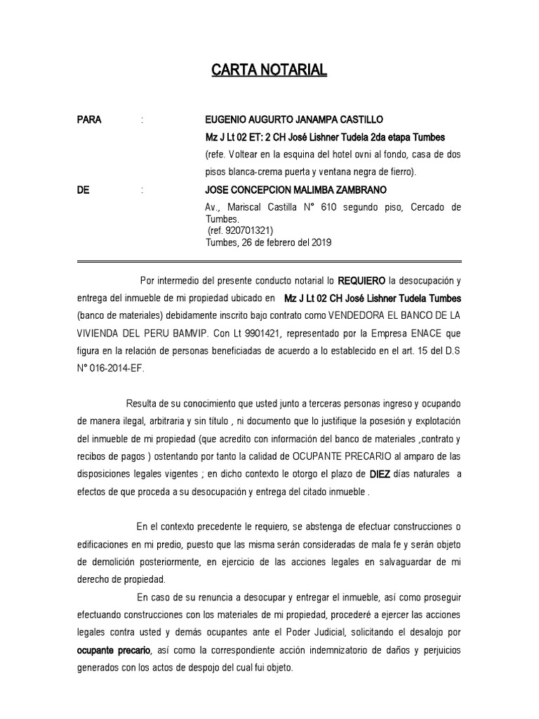 Carta Notarial | PDF | Propiedad | Justicia