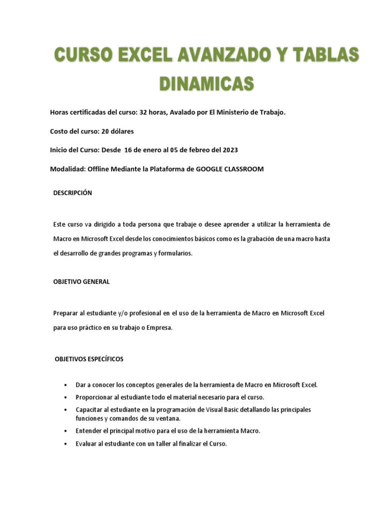 Curso Programación De Macros En Microsoft Excel Pdf Microsoft Excel