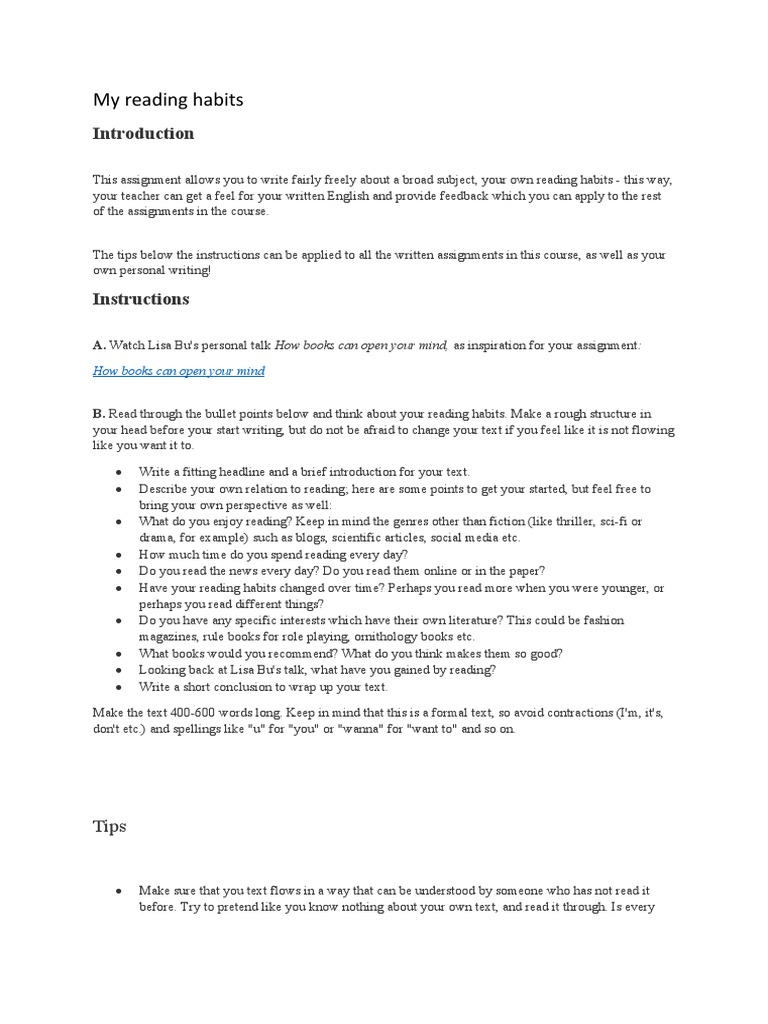 My Reading Preferences and Habits | PDF | Books | Communication