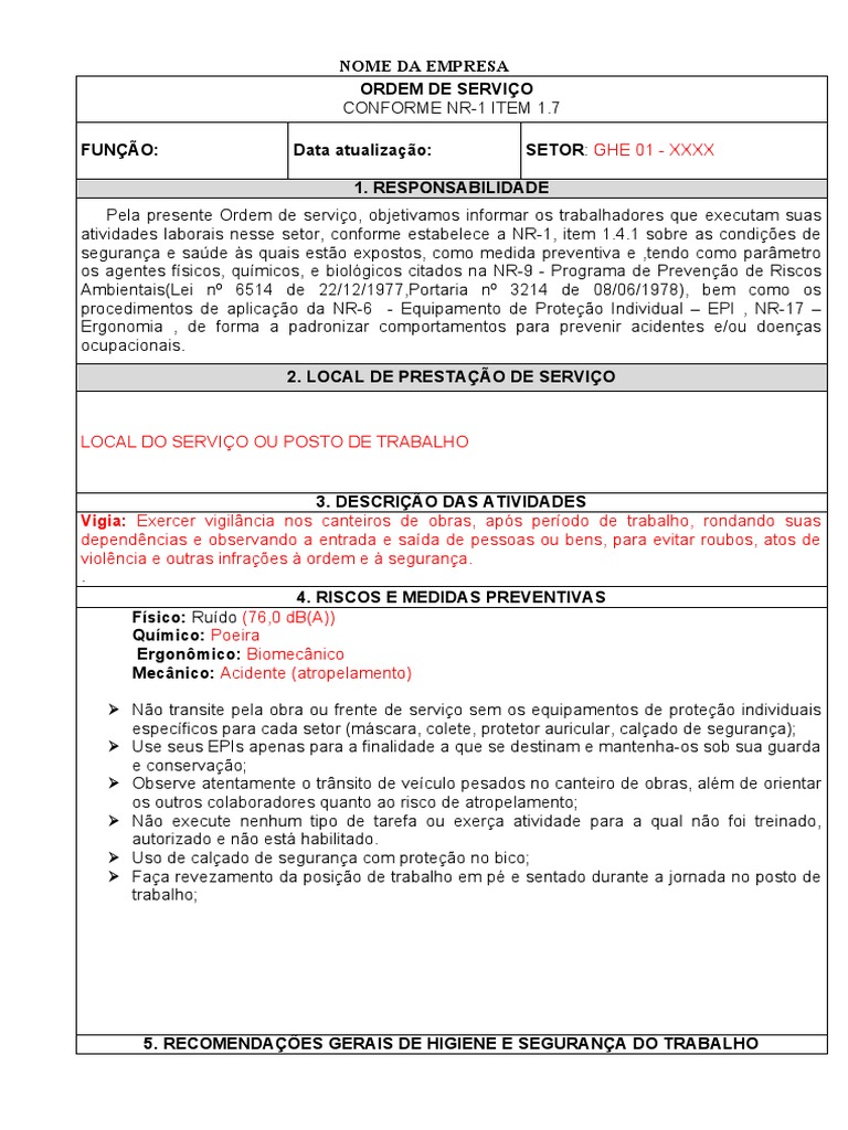 00 - Modelo de Ordem de Serviço | Download grátis PDF | Fatores humanos ...