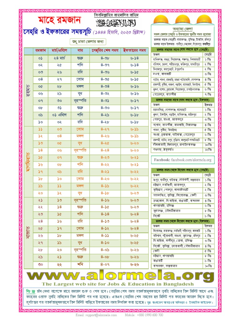 Ramadan Calendar Sehri Iftar Timetable | PDF