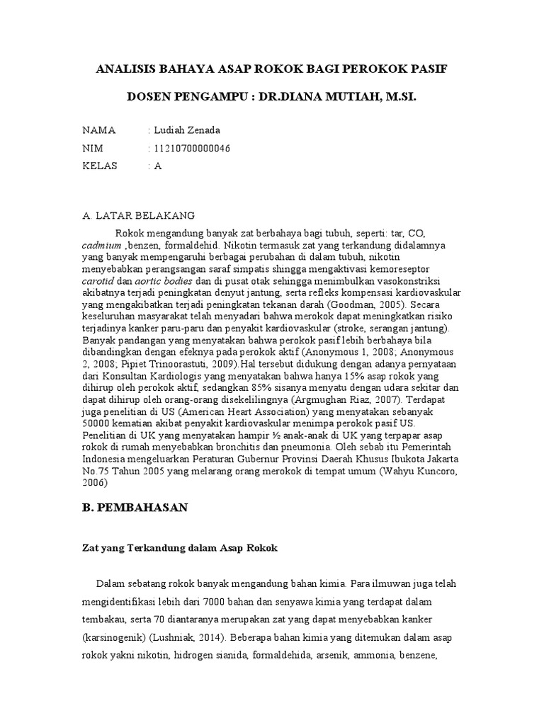 Analisis Bahaya Asap Rokok Bagi Perokok Pasif | PDF | Kesehatan ...