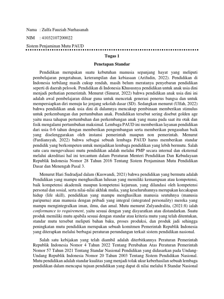 Standar Mutu Pendidikan PAUD di Indonesia | PDF