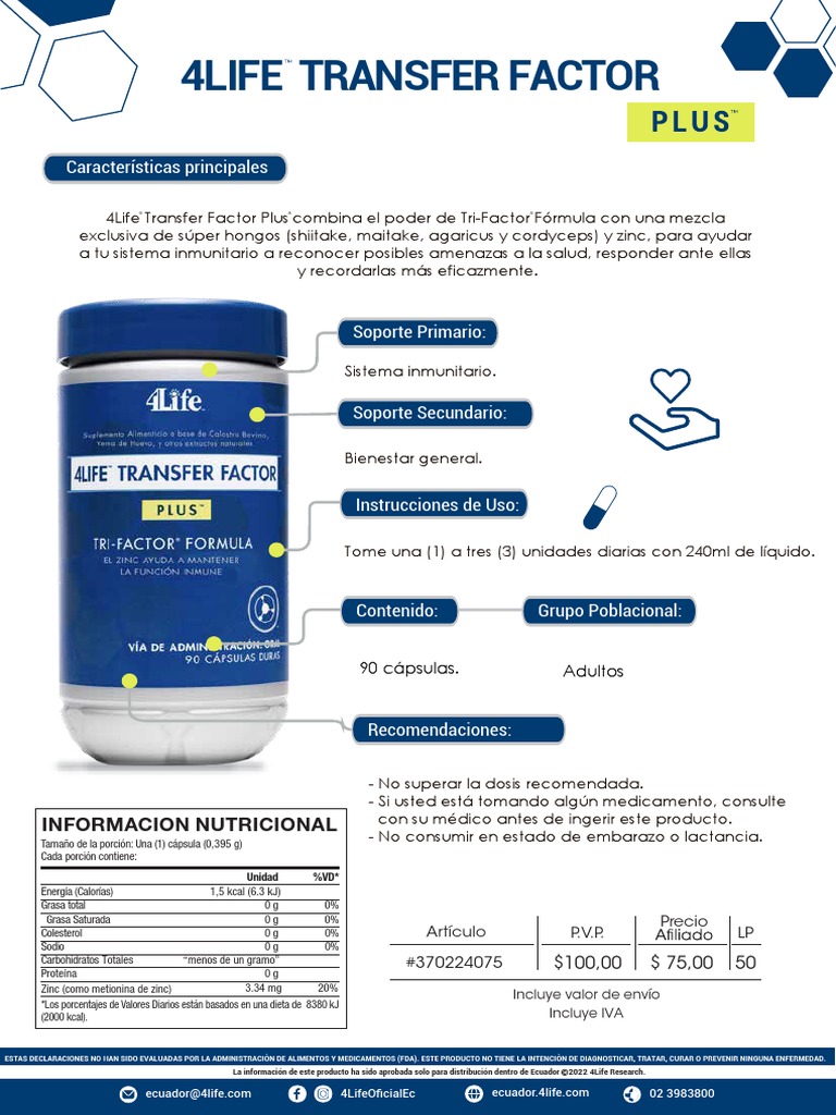 TRANSFERFACTORPLUS | PDF | Etiqueta de información nutricional ...