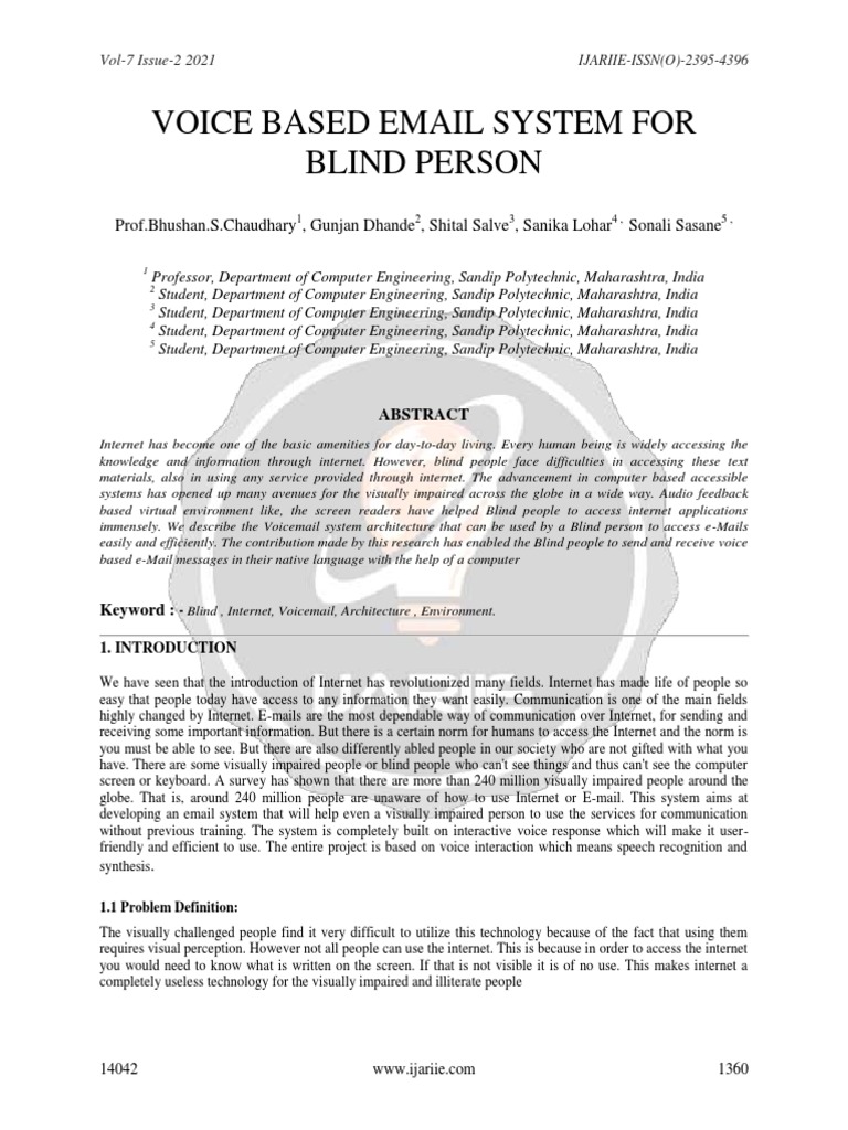 Voice Based Email System For Blind Person Ijariie14042 | PDF | Internet | Visual Impairment