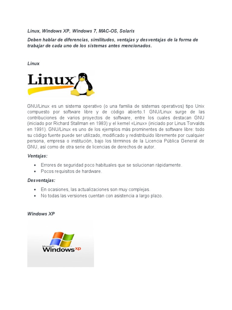 Comparativa de Sistemas Operativos: Linux, Windows y Mac | PDF ...
