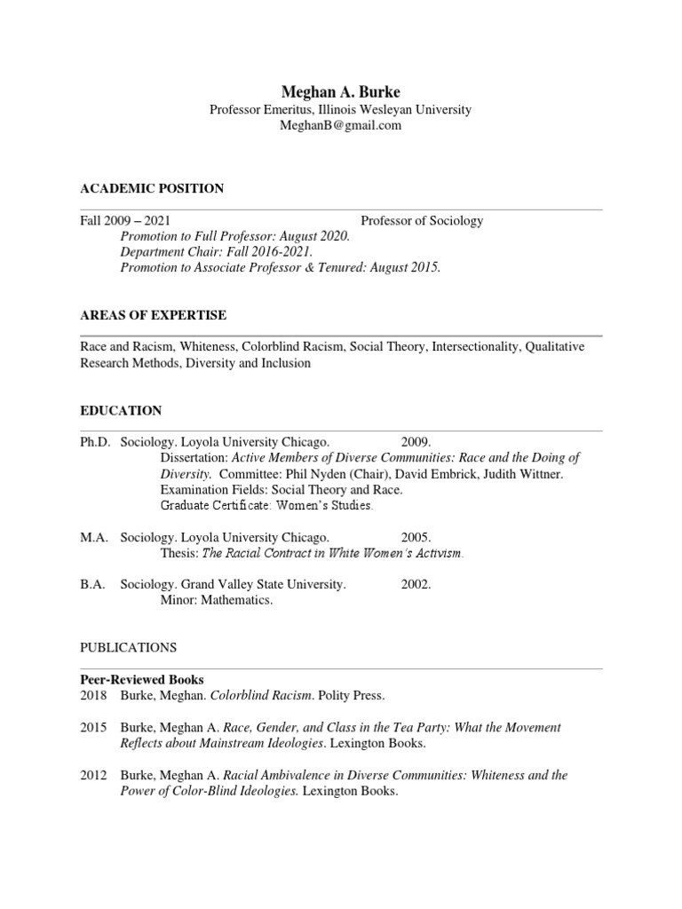 M Burke CV | PDF | Sociology | Race (Human Categorization)