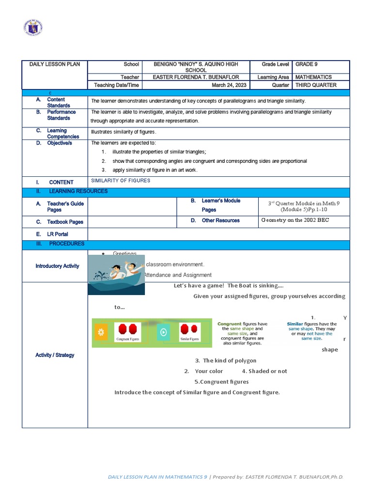 Q3.similarity of Figures | PDF | Triangle | Lesson Plan