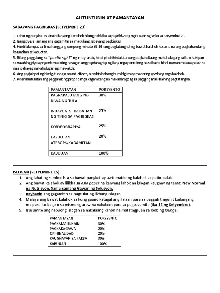 Alituntunin at Pamantayan: Sabayang Pagbigkas (Setyembre 23) | PDF