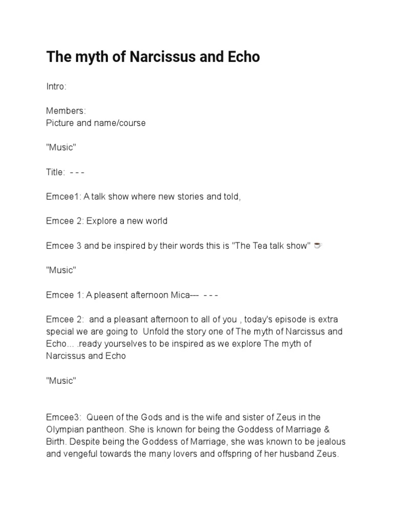 The Myth of Narcissus and Echo 1 | PDF | Greek Deities | Greek Mythology
