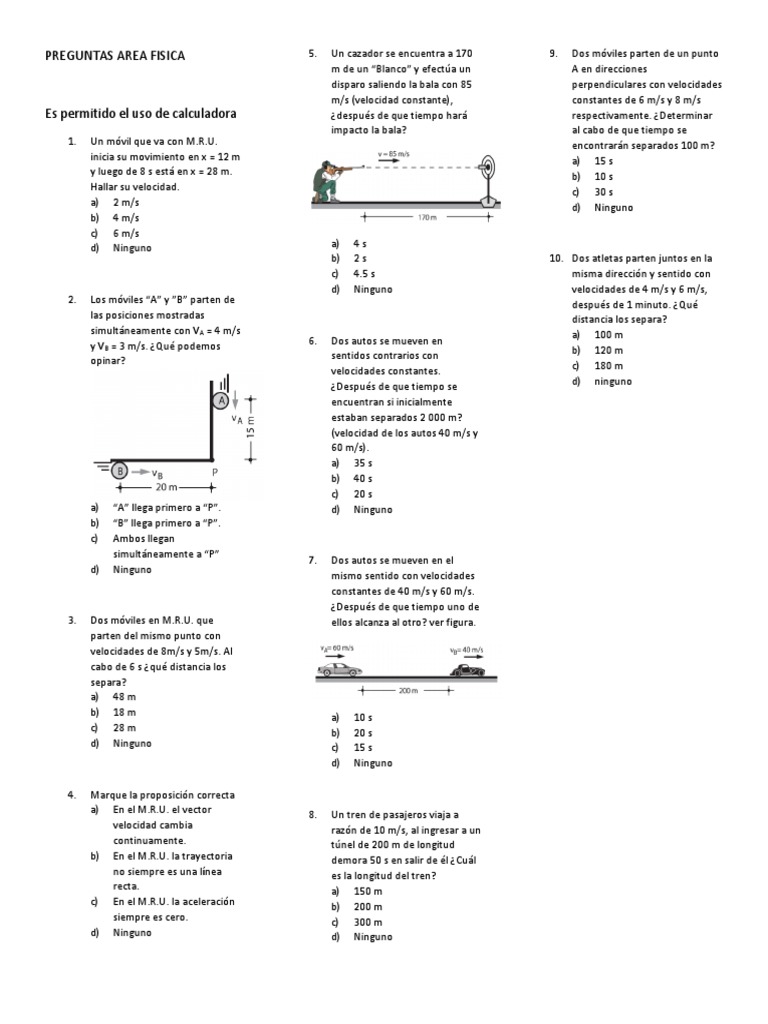 Preguntas Area Fisica Mru | PDF | Velocidad | Aceleración