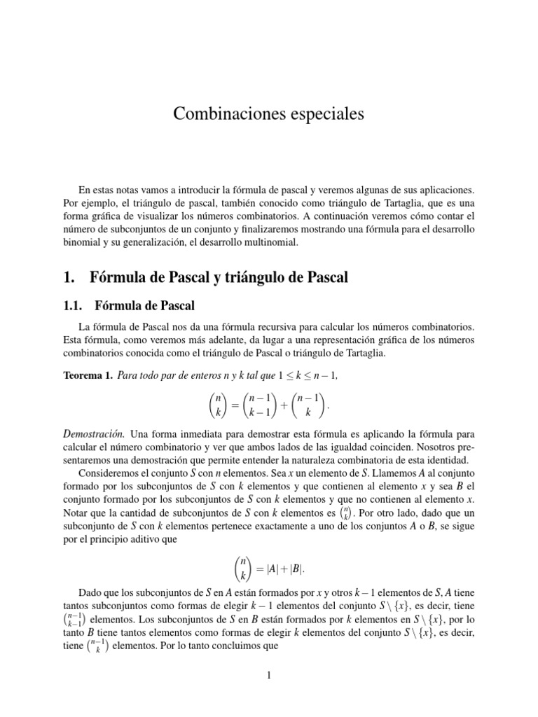 Fórmula y Triángulo de Pascal | PDF | Combinatoria | Conjunto (Matemáticas)
