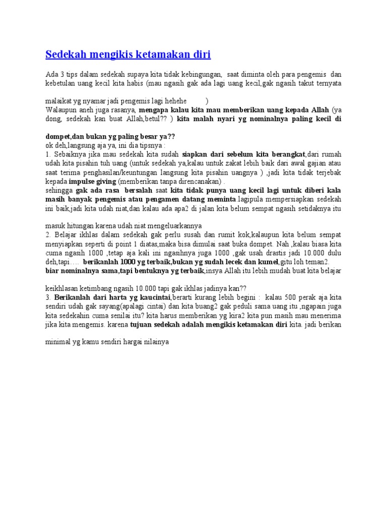 Sedekah Mengikis Ketamakan Diri | PDF | Pengembangan Diri | Agama ...