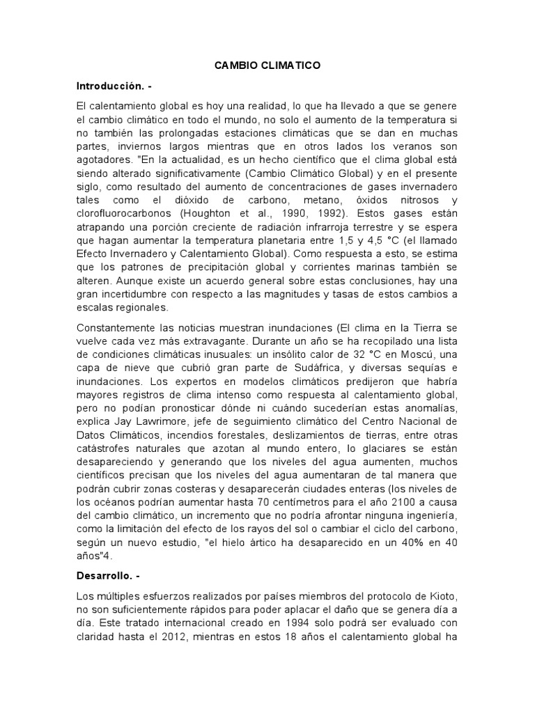 Cambio Climatico (Ensayo) | PDF | Cambio climático | Gases de efecto ...