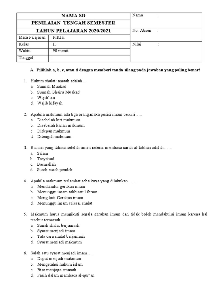 Soal PTS Kelas 2 | PDF