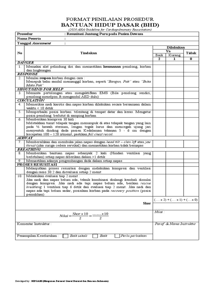 Format Penilaian Rjp Dewasa_terlatih & Awam Khusus 2020 | PDF