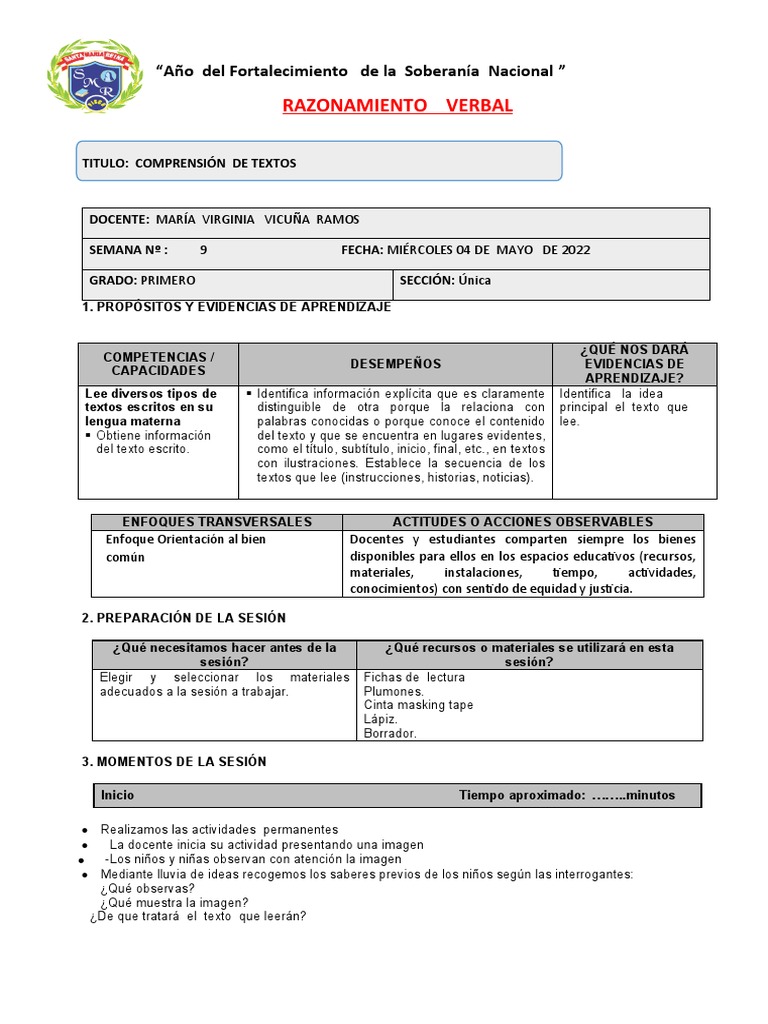 Sesion de Raz Verbal | PDF | Aprendizaje | Modificación de comportamiento