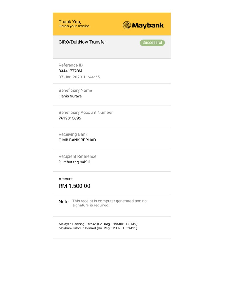 CIMB Bank Transfer Receipt Details | PDF