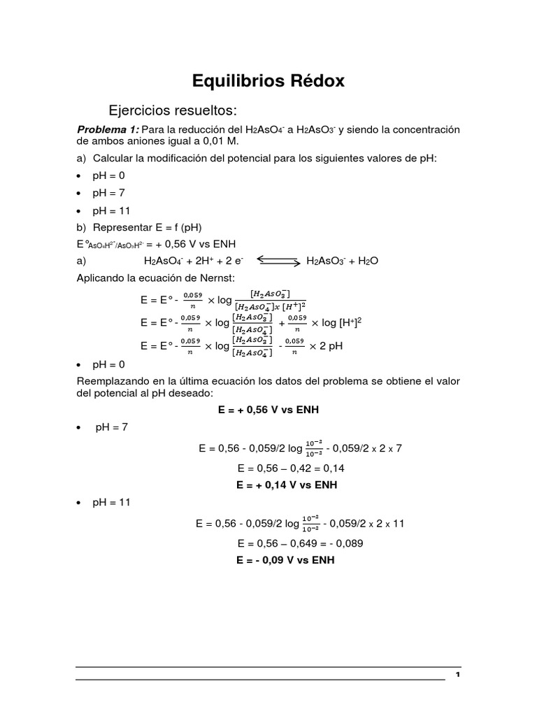 Ejercicios de Equilibrios Redox | PDF | Electromagnetismo | Química